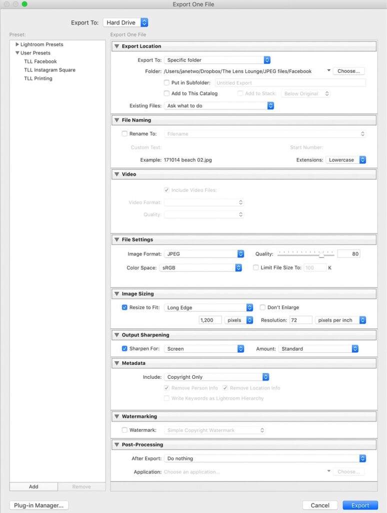 Lightroom export settings for web and print (2024)
